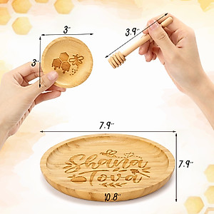 Huray Rayho Rosh Hashanah Apple Plate Set Shana Tova Apple and Honey Dish with Dipper Rosh New Year Hostess Gift Idea Shana Tova Bamboo Wood Server Tray Holiday Party Table Decorations