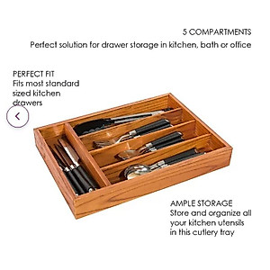 Flatware and Kitchen Utensils Drawer Organizer, Kitchen Flatware Organizer with 5 Storage Compartments