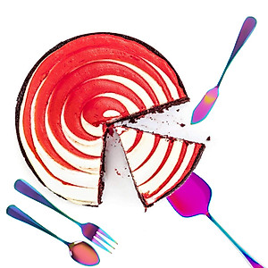 loopki Stainless Steel Flatware Serving Set, Rainbow Silverware Includes Coffee Spoon, Cake Fork, Butter Knife, Cake Server