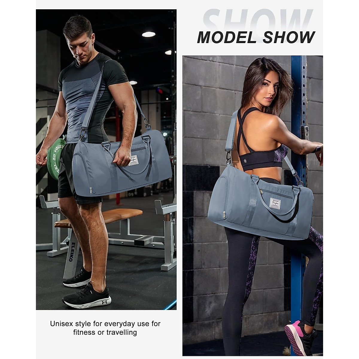 Gym Bag Womens Mens with Shoes Compartment and Wet Pocket Travel Duffel Bags for Women for Plane Sport Gym Tote Bag with Toiletry Bags Waterproof Weekend Overnight Carry on Bag Hospital Holdalls