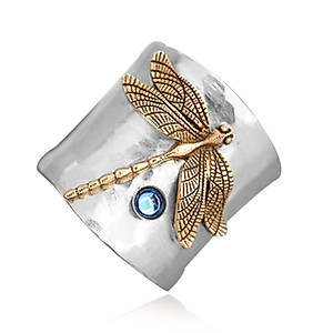 Dragonfly Full Finger Wide Bands Ring for Women Girls,S925 Sterling Silver Animal Insect Engraved Cocktail Party Punk Ring,Wide Chunky Thumb Index Finger Statement Boho Ring Jewelry (Ring_A, 9)