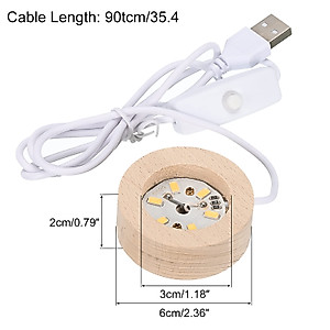 MECCANIXITY LED Wood Displays Base Ball Stand Holders 6x2cm Warm Light Round USB Switch for Crystal Ball Stone Pack of 2