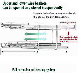 DINDON 2 Tier Pull Out Cabinet Organizer (17" W x 18" D) Heavy-Duty Metal Sliding Drawer Shelf, Two Tier Pull Out Shelves for Kitchen Cabinets, Pantry, Bathroom, Chrome Finish