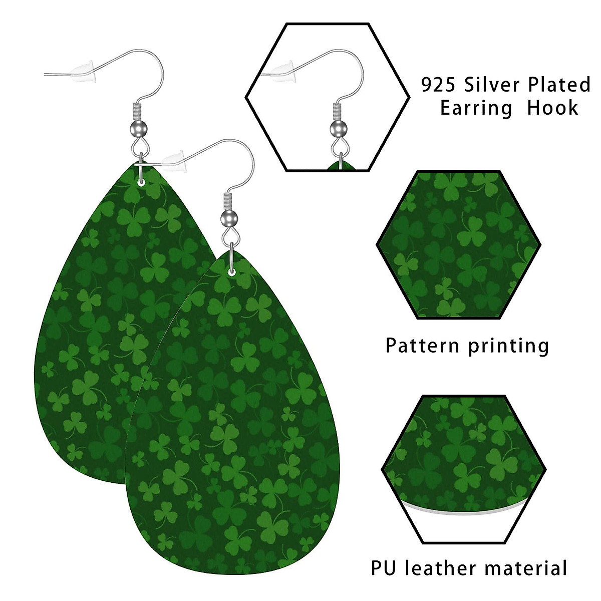St Patrick's Day Drop Dangle Earrings Lightweight Teardrop Earrings Faux Leather Drop Dangle Jewelry for Women Teen Girls Fashionable Holiday Gift