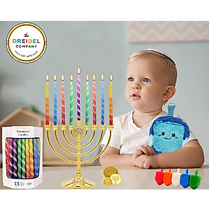 The Dreidel Company Deluxe Twisted Hanukkah Menorah Candles for All 8 Nights of Chanukah, Multicolor (Single)