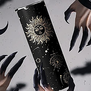 Ceovfoi Goth Moon Tumbler with Lid and Straw, Sun and Moon Cup Gothic Coffee Travel Mug,20 Oz Witch Tumbler Cup,Witchy Gifts for Women Goth Decor Halloween Decor Witch Stuff for Women