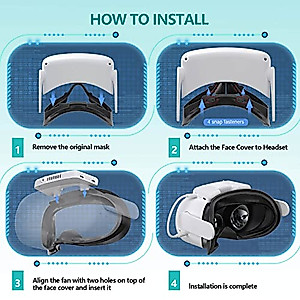 VR Face Pad for Oculus Quest 2, Upgraded Cooling Fan with 3 Cooling Speeds and 2-Brightness Tracking in Dark, Soft PU Face Cover Facial Interface for VR Accessories Fan Cooler with Charging Function