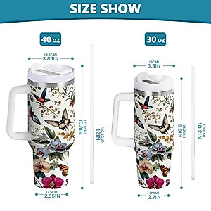 Maunzc 30 oz Tumbler with Handle and Straw, Insulated Stainless Steel Travel Mug with Lid for Coffee, Iced Tea, Water, Gift for Men Women (Botanical Textile Pattern)