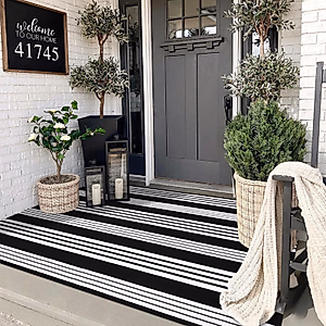Tiveney Outdoor Rug Washable Area Rug 5'X7', Patio Rug Porch Rug Large Door Mat Cotton Woven Living Room Rug Indoor Black and White Outdoor Rugs for Entryway/Farmhouse/Kitchen/Foyer/Deck/Backyard