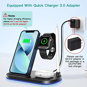 HERRBOL Wireless Charging Station 4 in 1,15W Fast Wireless Charger for iPhone 13/12/11/Pro/Max/XS/Max/XR/XS/X/8,Charging Dock Compatible with iWatch SE 7 6 5 4 3 2,AirPods Pro/3/2 and Pencil 1(Black)
