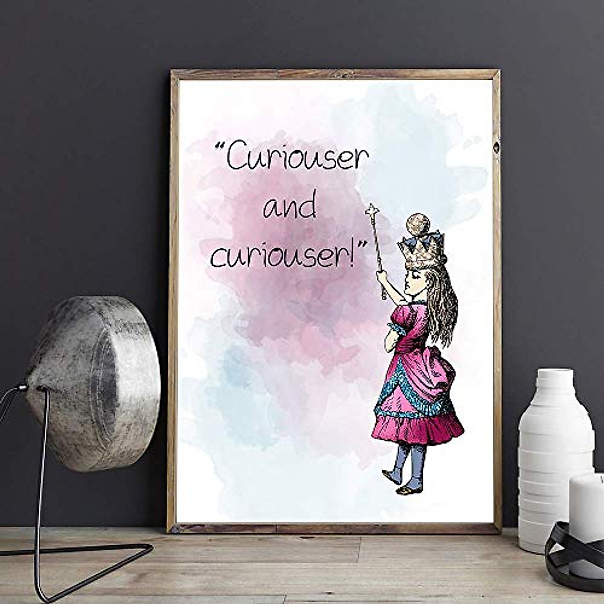 Curiouser and Curiouser - 11 x 14 Unframed Alice In Wonderland Watercolor Quote Art - Perfect as Classroom Decor, Children's Bedroom, Book Lovers