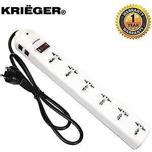 KRIEGER Universal Power Strip AC 220-240V Surge Protector With Heavy Duty German Schuko Plug For Computer, Printers, 6 Universal AC Outlets - Type E/F
