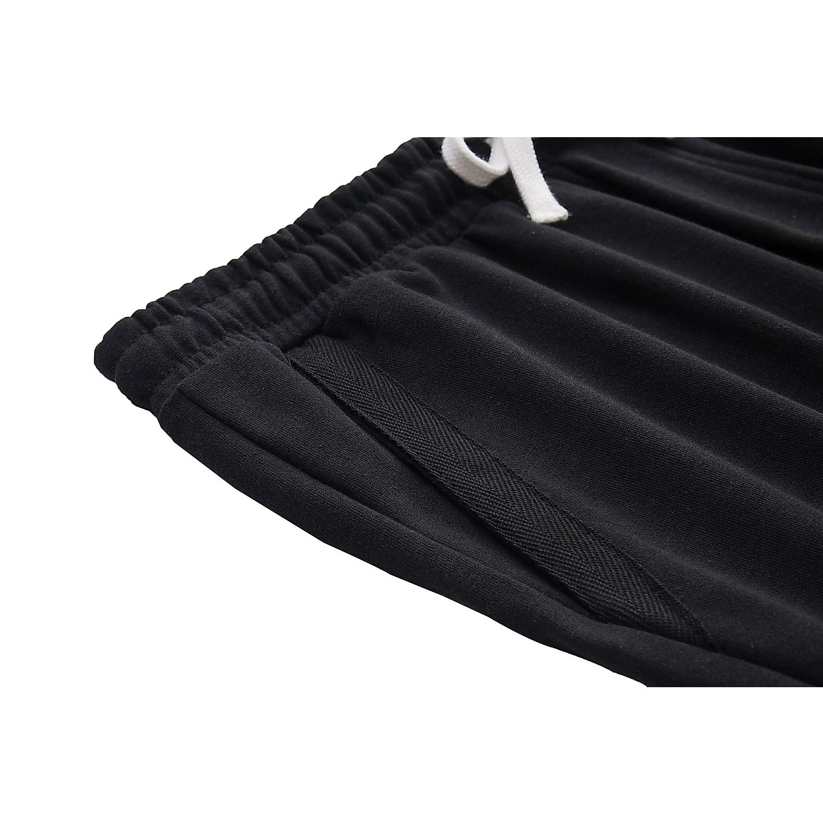 VANCOOG Men’s Casual Cotton Knit Short Drawstring Elastic Yoga Gym Shorts-Black-L