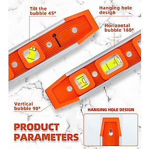RONGPRO 9 Inch Torpedo Level Magnetic Box Level, Measuring Shock Resistant Torpedo Level with 45°/90°/180° Bubbles, Orange - 2 PCS