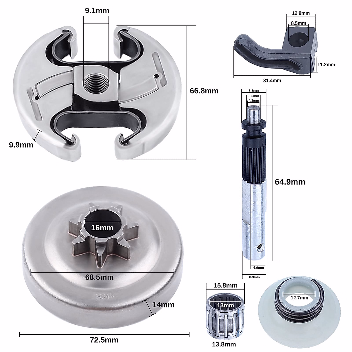 Adefol .325" 7T Clutch Drum 8pcs Kit For Husqvarna 340 345 350 Chainsaw Replacement Parts with Clutc, Spring, Needle Bearing, Oil Pump,Worm Gear, Oiler for 578097901, 503931801, 537110503 Accessories