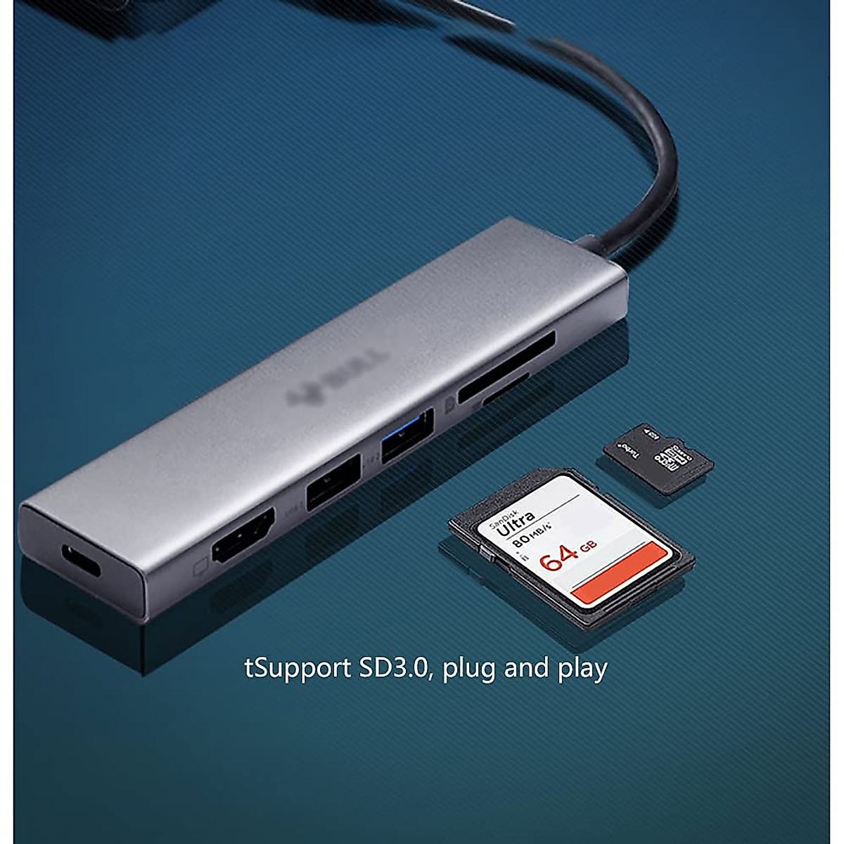 Port Expander USB C Hub 6-in-1 Dock Station USB C Adapter for USB C Devices with 4K HDMI/USB 3.0 / USB 2.0 / SD and TF Slots/PD 60W USB Splitter