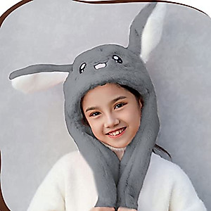 Focupaja Jumping Hat Funny Bunny Rabbit Hat Ear Moving Rabbit Cap with Moving Ears Plush Bunny Hat Cosplay Animal hat for Women(Gray Rabbit)