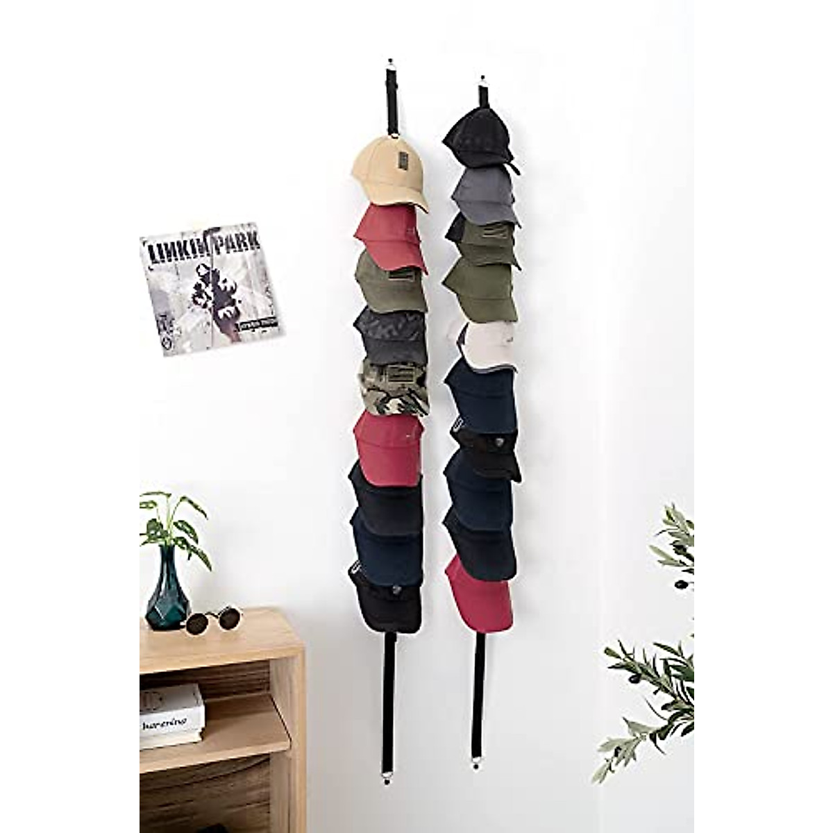 Mkono Hat Rack Baseball Cap Organizer for Wall and Door 2 Straps and Baseball Cap Organizer Hanger with 20 Hooks