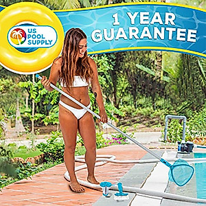 U.S. Pool Supply Professional Heavy Duty Spa, Hot Tub, Pond Cleaning & Maintenance Set - Small Skimmer Net, Deep Fine Mesh Netting, Spa Scrubbing Brush, 4 Ft Pole, Floating Chlorine Chemical Dispenser