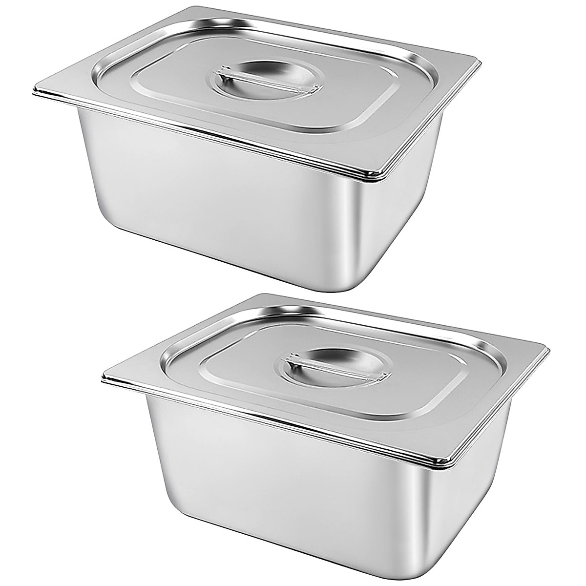2 Pack 1/2 Size Stainless Steam Hotel Pan with Lid, Anti Clogging Stainless Steel Steam Table Pans, Steam Table Pan Restaurant Supplies Anti Rust Steam Pan Water Pan for Party, Hotel, Buffet