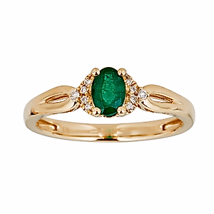 Gin & Grace 10K Yellow Gold Natural Emerald Diamond (I1,I2) Propose Promise Ring for Women