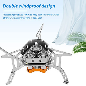 5800W Camping Gas Stove, Portable Camping Stoves, Windproof Mini Propane Burner with Adapter, Lightweight Foldable Backpacking Stove with 3 Burners for Outdoor Backpacking Camping Hiking Picnic
