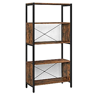 TINKLE WELL 5-Tier Bookcase, Industrial Free Standing Display Bookshelf, Storage Rack with Steel Frame, Ideal for Living Room, Bedroom, Hallway, Rustic Brown