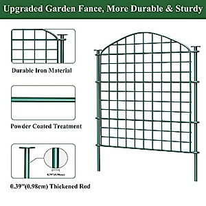 EEIEER Multi-Purposes Garden Fence, Decorative Garden Fencing, Dog Pet Fences for Yard Pond Patio, 25 x 25'' Metal Fence Panels for Outdoor Decoration & Protection, 5 Panels & 6 Sticks-Arched