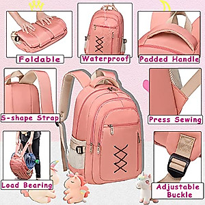 HotAdsFW Pink Backpack for Women Girls Laptop Backpack for Travel School Bag for Middle High School College Aesthetic Bookbag for Teen Girls with Multi Pockets Padded Shoulder Strap