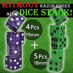 Graduation Gift Dice Stacking Cup Set with 4 Pcs 19mm Purple and 5 Pcs 18mm Green Standard 6 Sided Dices Straight Dice Cup with Storage Bag Dice Cup Shaker with Magic Tricks Instruction Black