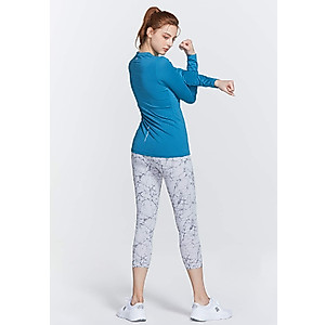 ATHLIO Women's UPF 50+ Long Sleeve Workout Shirts, UV Sun Protection Running Shirt, Dry Fit Athletic Tops, Round Neck 3pack Shirts Teal/White/Red, Large