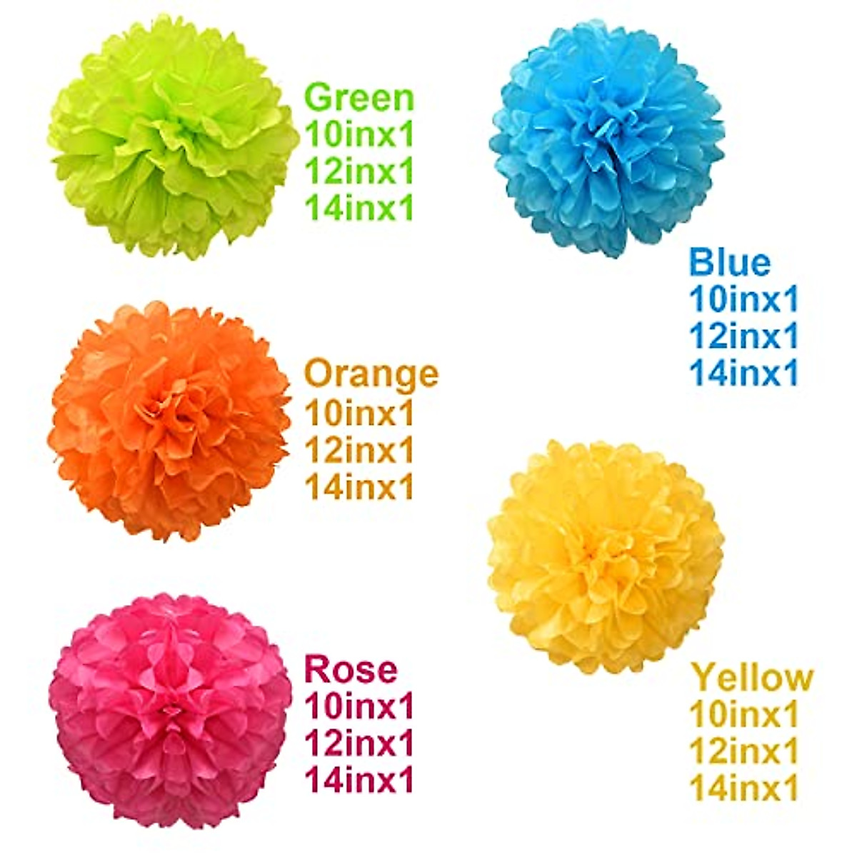 Tissue Pom Pom Paper Flower Ball Party Decorations - 15 Pcs 10, 12, 14 Inch -for Wedding, Birthday, Bridal Shower, Bachelorette, Baby Gift Shower