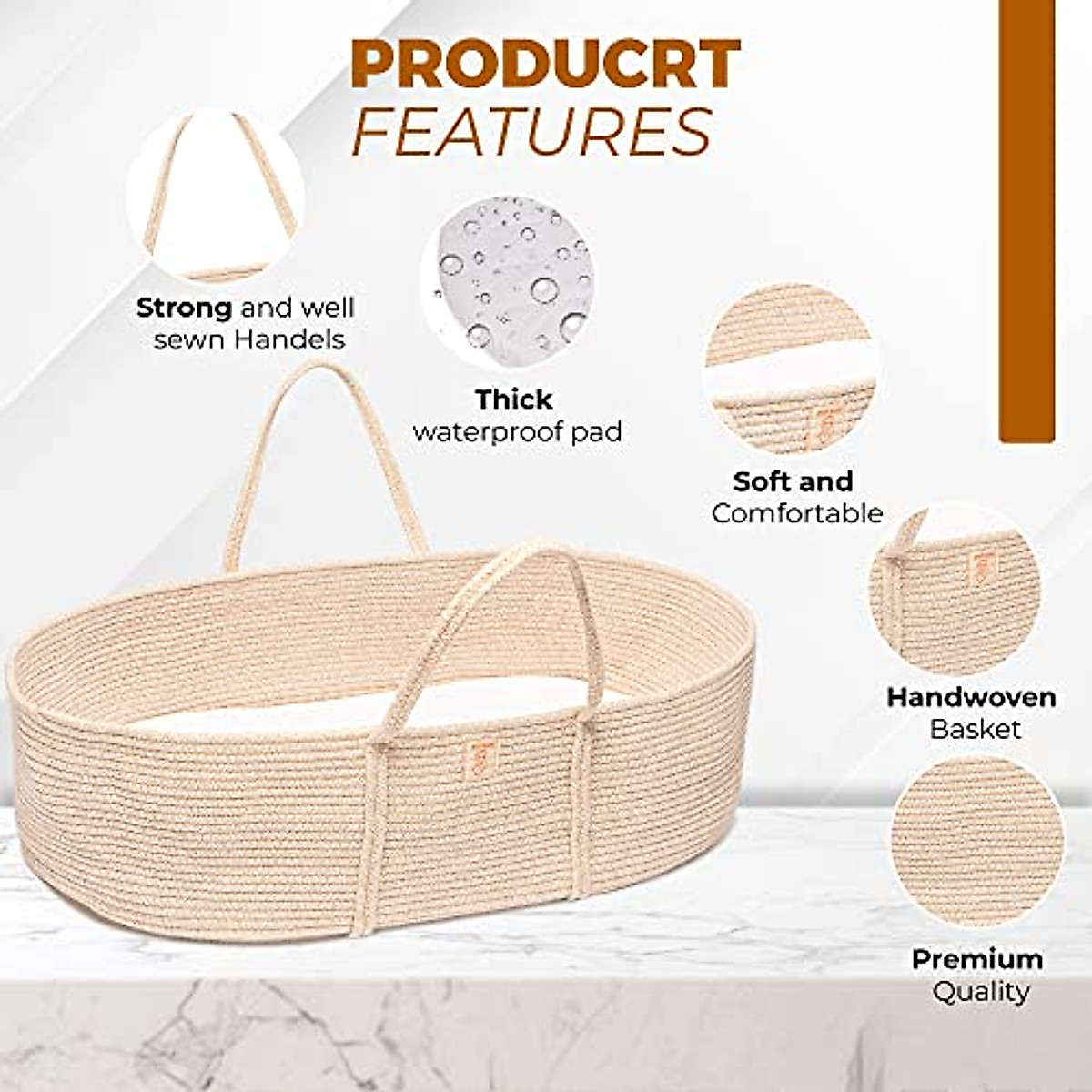 Trendy Baby Changing Basket- Moses Basket Set Of 4 Pieces, Waterproof Pad Cover, Caddy Diaper Organizer,Cotton Blanket - Boho Basket - Nursery Decor - Bassinet Changing Table Topper, Baby lounger