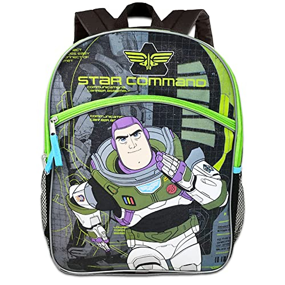 Buzz Lightyear Backpack for Boys Girls Kids - 5 Pc Bundle with 16" Buzz Lightyear School Backpack Bag, Water Pouch, Stickers, and More (Toy Story School Supplies)