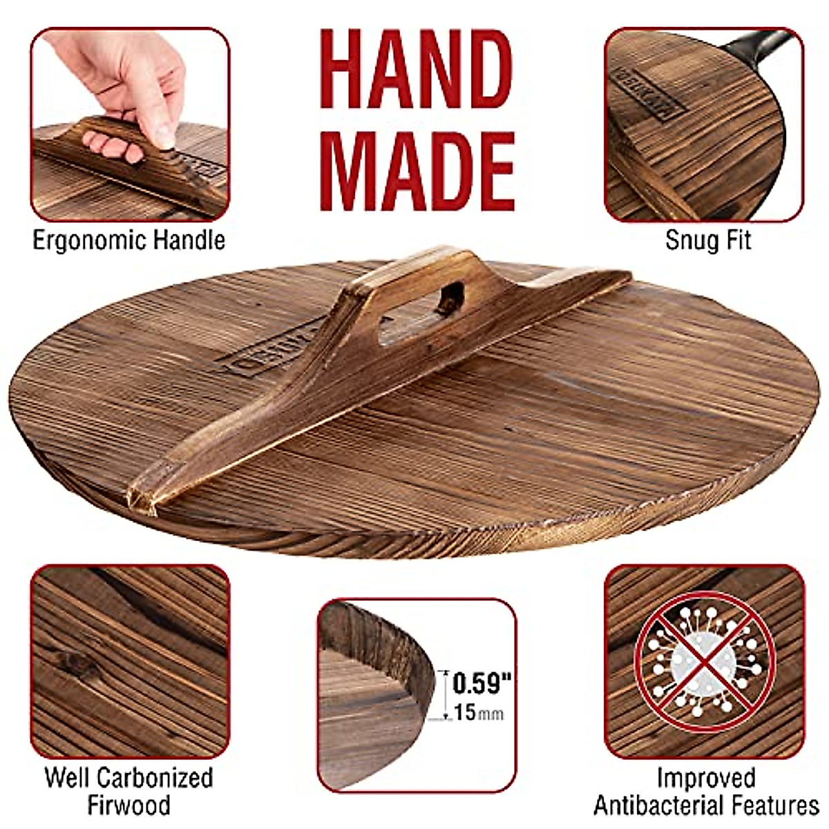 YOSUKATA Blue Round Bottom Wok Pan 14" With Premium Wok Cover 14 inch Pan Lid - Woks and Stir Fry Pans plus Premium Wok Cover - Traditional Chinese Woks with Premium Wok Cover 14 inch Pan Lid