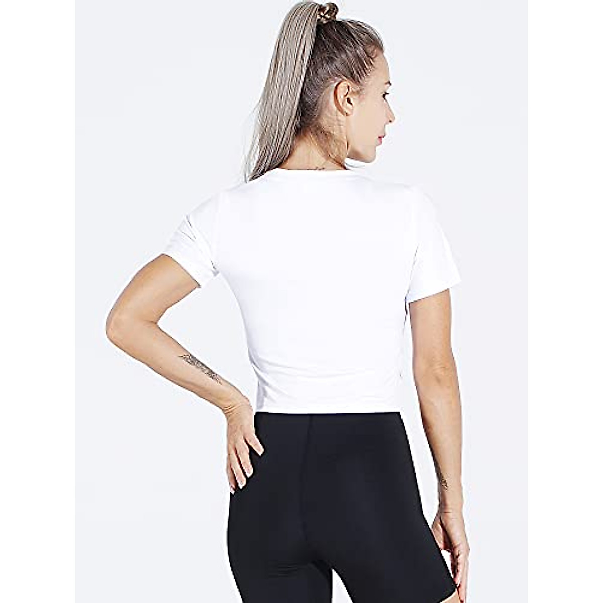 NELEUS Women's Running Crop Tops Short Sleeve Workout Athletic Shirts,8079,Black/Grey/White,3 Pack,M