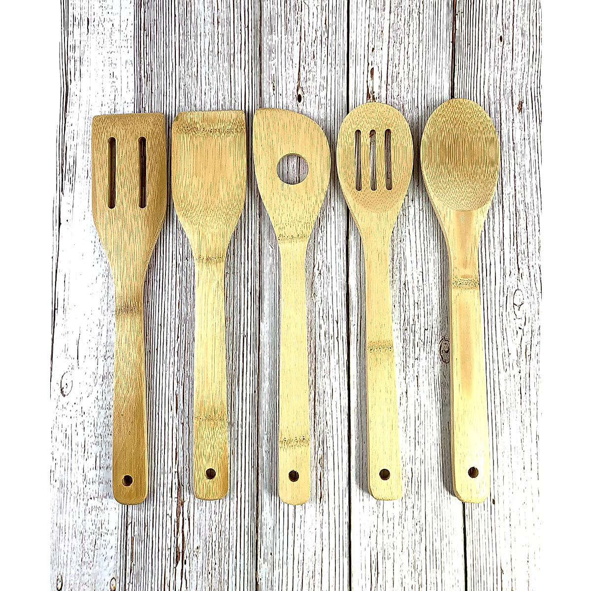 JapanBargain, Bamboo kitchen Utensil set Cooking Utensil Set Cooking Spatula Fork Spoon Turner for Non Stick Cookware (1, 5 in 1)