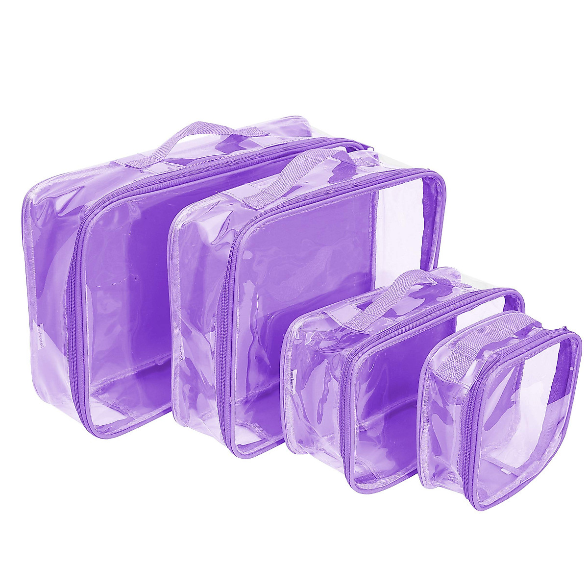 Clear Travel Packing Cubes Set of 4 for Carry On (XS, Small, Medium, Large) / See-Through Clothes Organizer Dividers for Suitcase/Transparent Vinyl PVC Cell Pouches for Luggage (Lilac)