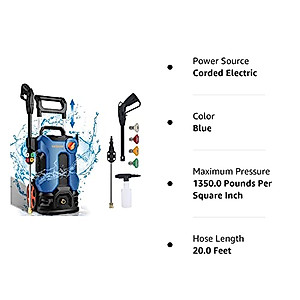 Electric Pressure Washer, 1800W High Power Washer, 2.11GPM Professional Electric Pressure Cleaner Machine with 4 Nozzles Foam Cannon,Best for Homes, Patios, Garden, Blue