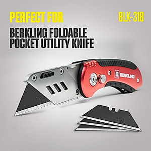 Berkling Utility Knife Blades 50 PCS With Dispenser, SK2H Laser Sharpened Hardened Black Carbon Steel, Ultra 3X Sharper, and 5X More Durable, Standard T-Shape Replacement Box Cutter Razor Blades