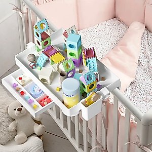 SPACEKEEPER Bedside Shelf for Bed, Foldable Bunk Bed Shelf Clip On Nightstand for Top Bunk College Dorm Room Essentials Floating Table Tray Bed Side Shelf Organizer with Drawer, Plus Size, White