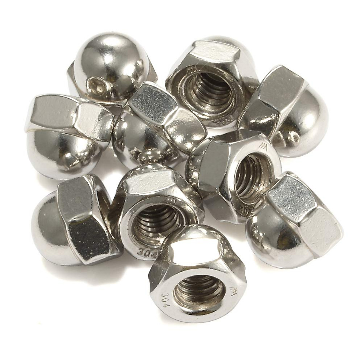 #10-32 Acorn Hex Cap Dome Head Nuts, 304 Stainless Steel 18-8, Bright Finish, Pack of 50