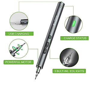 Carperipher 28-in-1 Mini Cordless Electric Screwdriver, Tri-Angle Head, Aluminum, LED Light, Magnetizer, Rechargeable, Electronics Item, Furniture Assembly, Watch Repair Kit with 24 Bits