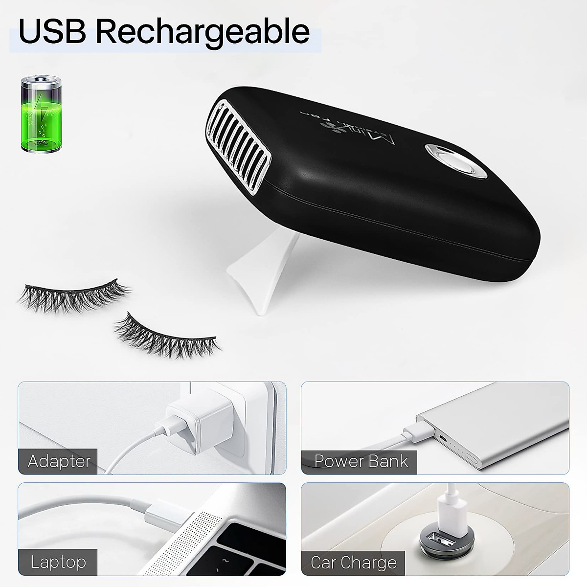 Buqikma Eyelash Fan Mini Lash Fan for Eyelash Extension Portable Lash Fan Dryer Handheld Rechargable USB Eyelash Fan with 3 Adjustable Speed Cooling Air Fan Eyelash Extension Application