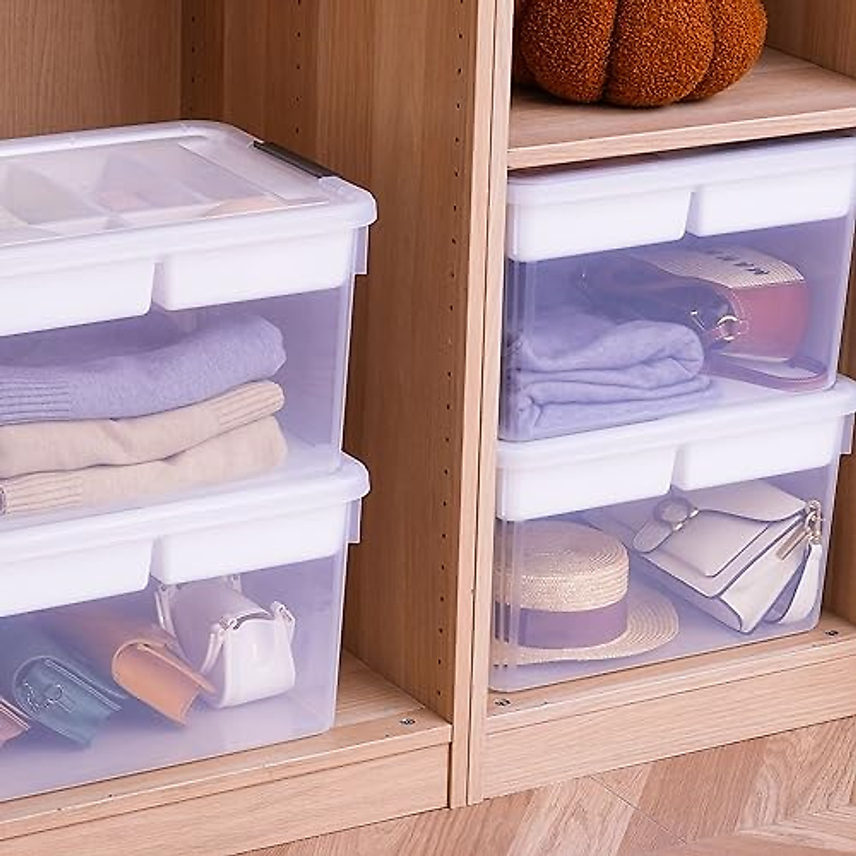 Citylife 32 QT Plastic Storage Bins with Removable Tray Large Stackable Storage Containers for Organizing Craft Storage and Storage Craft, Clothes, Files, Office Supplies, 4 Packs