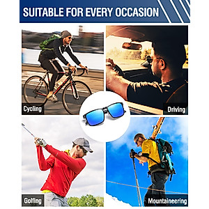 DUCO Retro Square Polarized Sunglasses for Men Vintage Sun Glasses Fishing Shades UV Protection Carbon Fiber DC8208 (Black Frame Revo Blue Lens)