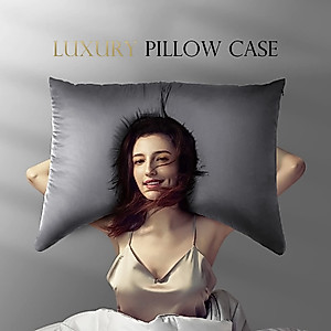 Cooling Side Sleeper Pillow Cases - Curved Bamboo Pillowcase Cover with Super Long Zipper - Breathable Silky Soft Pillowcase for Hot Sleepers Hair and Skin, Queen Size 1 Piece, 20*30 Inches Dark Grey