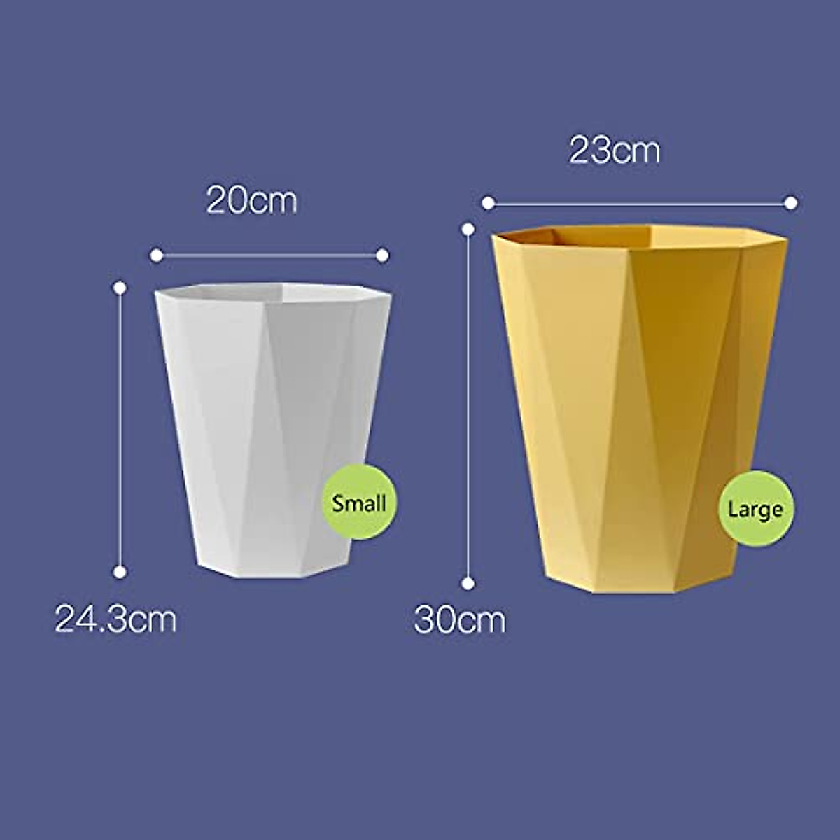 Qinlee Spruce Sleek and Stylish Polygonal Plastic Small Wastebasket Trash Can for Bedroom, Living Room, Home Office, Children's Room Garbage Container Bin(Mustard Yellow,S/7.8"x9.5")