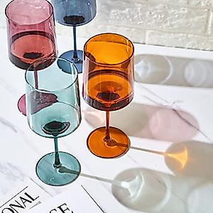 Muted Colored Square Crystal Wine Glasses Set of 4, Gift For Her, Him, Wife, Friend - Large 13.5 oz, Italian Style Tall Drinkware - Red & White, Dinner, Color Beautiful Glassware, Stemmed Glass