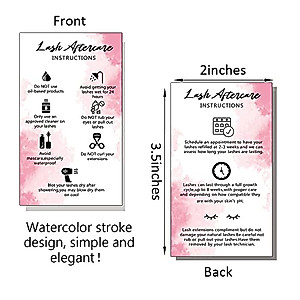 Wanyeer Lash Extension care Instructions Cards, Double Sided Size 3.5 x 2'' inch Business Card Size, After Care Card, Lash Care Card, White with Pink Watercolor Design 50 Pack, White,Pink